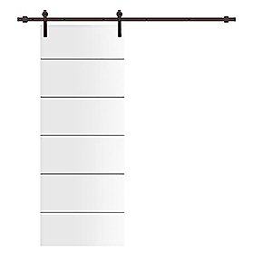 Calhome 36 in. x 80 in. Modern Classic Paneled White Primed Composite MDF Interior Sliding Barn Door with Hardware Kit