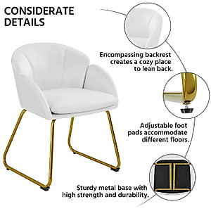 Yaheetech Modern Velvet Vanity Chair Armchair, Flower Shaped Makeup Chair with Golden Metal Legs for Living Room/Makeup Room/Bedroom/Home Office/Kitchen, White