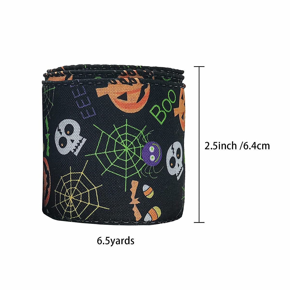 WOOPSOO 5Rolls Halloween Wired Edge Ribbon Spider Web Bat Ribbon Ghost Ribbon Halloween Wired Polyester Ribbon 2.5 Inch x 32 Yards, Present Wrapping Crafts,Autumn Wreath Home Decoration