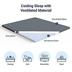 Avenco Mattress Topper Queen Memory Foam, Queen Memory Foam Mattress Topper, Cooling Mattress Topper Queen 2 Inch with Breathable & Washable Cover, Pressure-Relief, Grey