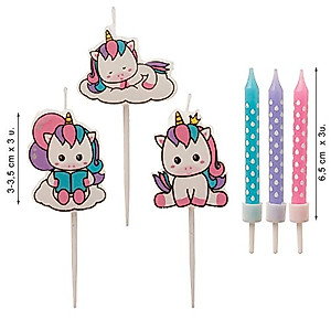 Dekora - Unicorn Birthday Candles Set to Decorate Birthday Cake - 15 Candles