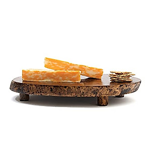 Lipper International 1210 Acacia Burl Finish Serving Board with Feet for Cheese, Crackers, and Hors D'oeuvres, Medium, 10" to 13" Diameter x 2"