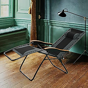 Oversized Zero Gravity Chair with 4 in 1 Cup Holder Padded Headrest Outdoor Adjustable Folding Reclining Patio Chair,350lb Capacity Patio Recliner Lounge Chair for Outside,Camping,Pool（Black+Grey）