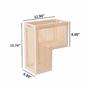 SHCMSADO Wood Stair Basket with Handles,Wicker Step Storage Basket -Natural