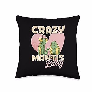 Praying Mantis Gifts & Accessories Crazy Lady-Insect Predator Entomologist Pray Mantis Throw Pillow, 16x16, Multicolor