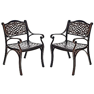 Giantex 2 Pieces Patio Chairs, Cast Aluminum Bistro Chairs with Armrest, All-Weather Patio Dining Chair with Adjustable Feet, Outdoor Armchairs for Garden Deck Backyard Poolside (1)