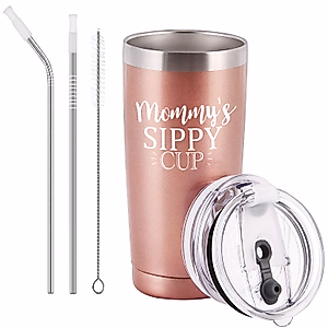 GINGPROUS Mommy's Sippy Cup Travel Tumbler Mom Birthday Christmas Gifts for Mom New Mom Mothers to be Wife Women Her Mother's Day Thanksgiving Day, 20 Oz Insulated Stainless Steel Tumbler, Rose Gold
