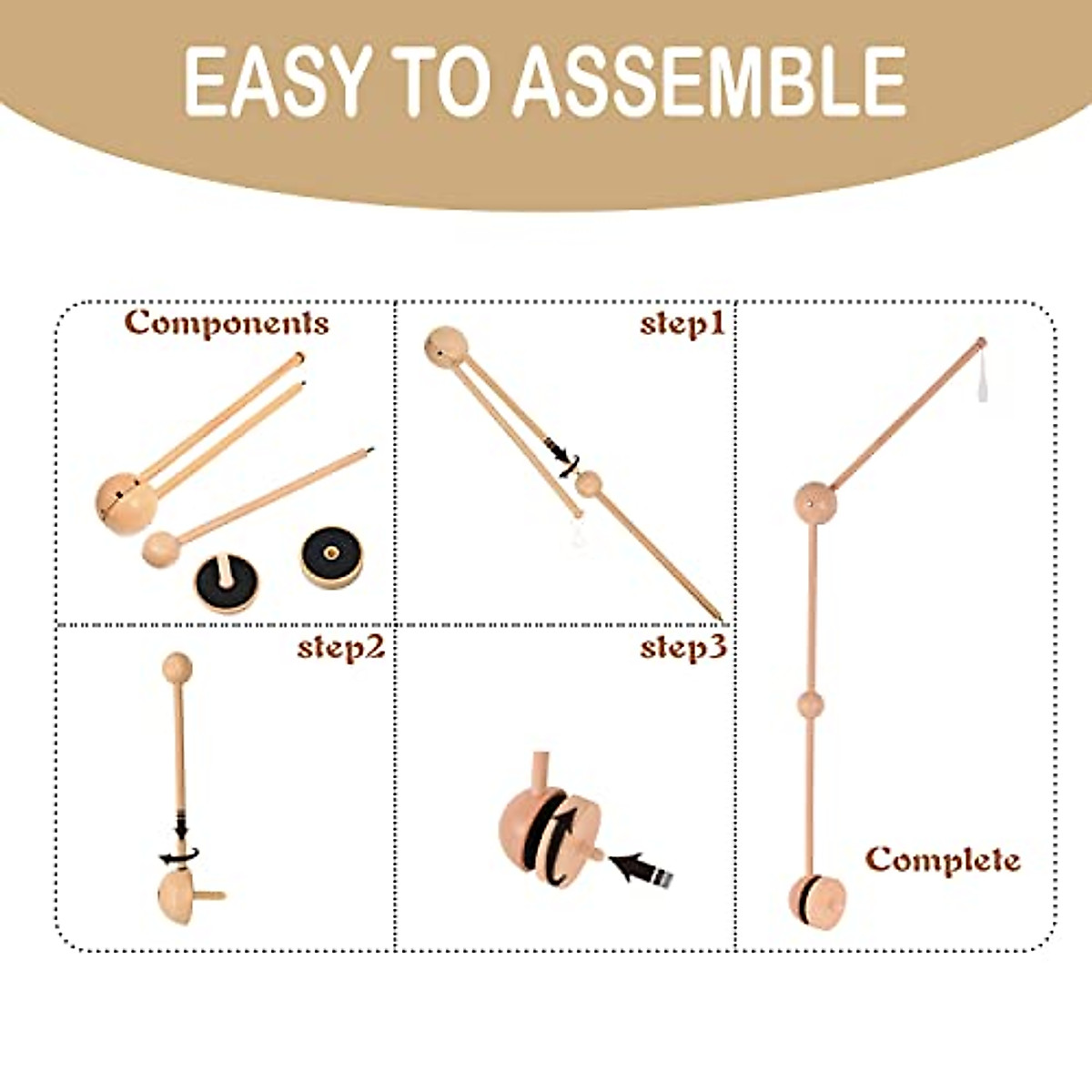 Wooden Baby Crib Mobile Arm, Adjustable Mobile Holder for Crib and Desk Rotating Baby Mobile Hanger Nursery Decoration (3 Modes)