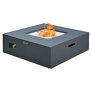 Paramount FP-419 Square Aluminum Concrete Look Firepit Table with Convertible Burner, Grey