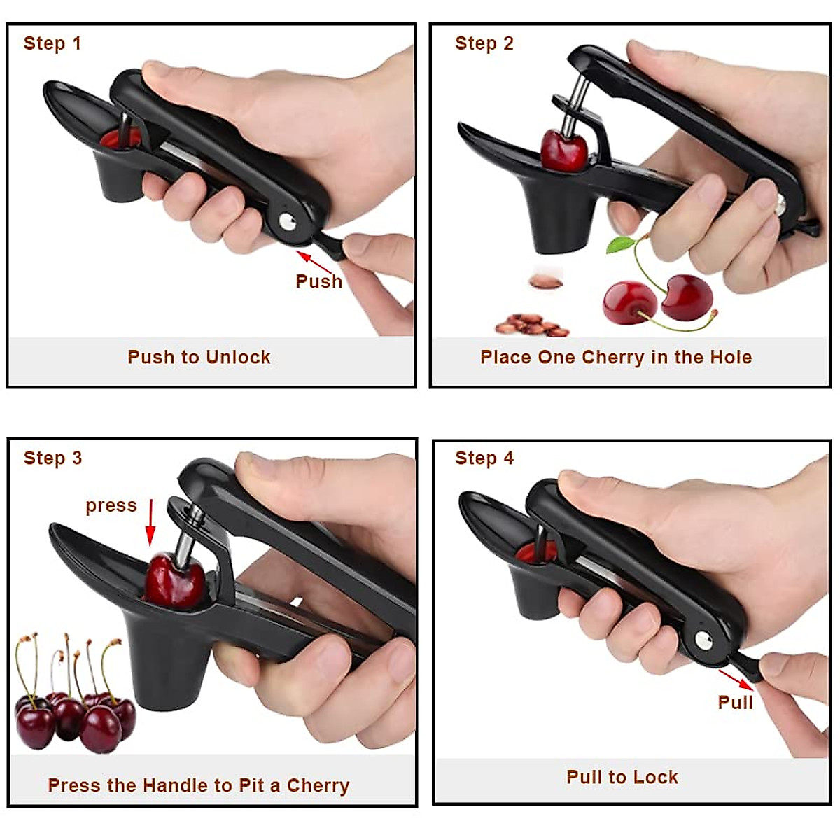 Cherry Pitter - Heavy-Duty Olive and Cherry Pitters Corer Tool with Space-Saving Lock Design, Multi-Function Cherries Stoner Seed Remover Tool for Making Cherry Jam (Black)