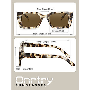 Onrtry Rectangle Sunglasses for Women Men Vintage Fashion Sun Glasses (Beige Tortoise/Brown Lens)
