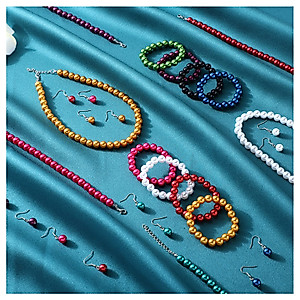 Laumoi Set of 12 Faux Pearl Jewelry 10 mm Round Shell Pearl Big Simulated Pearl Necklace Bracelet Earrings Stunning Bracelet Dangle Earrings Pearl Statement Jewelry Gift for Women, 12 Colors