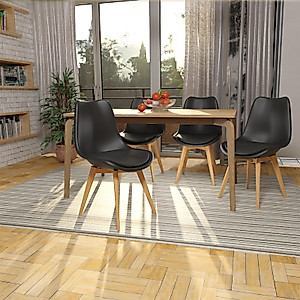 KR EVERKIND Modern Dining Room Chair Set of 4, Mid Century Modern Shell Chair with Beech Wood Legs and Soft Padded, DSW Upholstered Side Chair for Kitchen, Dining, Bedroom, Living Room, Black