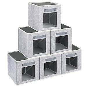 Homsorout Linen Closet Organizers and Storage - 6 Pack Cube Storage Bins with Handle, Fabric Storage Bins for Shelves, 11 inch Bins for Organization, Cubes Organizer for Home, Blended