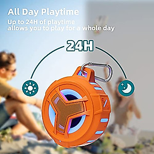 EBODA Bluetooth Shower Speaker, IPX7 Waterproof Portable Wireless Small Mini Speakers, Floating, 2000 mAh with RGB Light for Pool, Beach, Boat, Kayak Accessories, Gifts for Men and women -Orange
