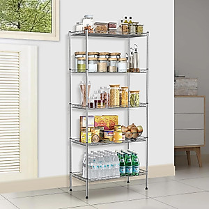 Dlewmsyic 5-Tier Storage Shelving Unit, NSF Shelf Rack Height Adjustable, Steel Organizer Wire Shelves for Small Places Kitchen Garage Pantry (Chrome, 21.5" L x 11.6" W x 47.6" H)