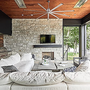 BiGizmos 84 Inch Industrial DC Motor Ceiling Fan, Damp Rated Indoor or Covered Outdoor Ceiling Fans for Home or Commercial, Porch Patio Warehouse Restaurant, 6-Speed Remote Control