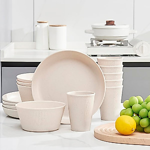 Wheat Straw Dinnerware Sets, Lezuoey 18pcs Unbreakable Dinnerware Sets Kitchen Cups Plates and Bowls Sets Plates Set Reusable Microwave Dishwasher Safe
