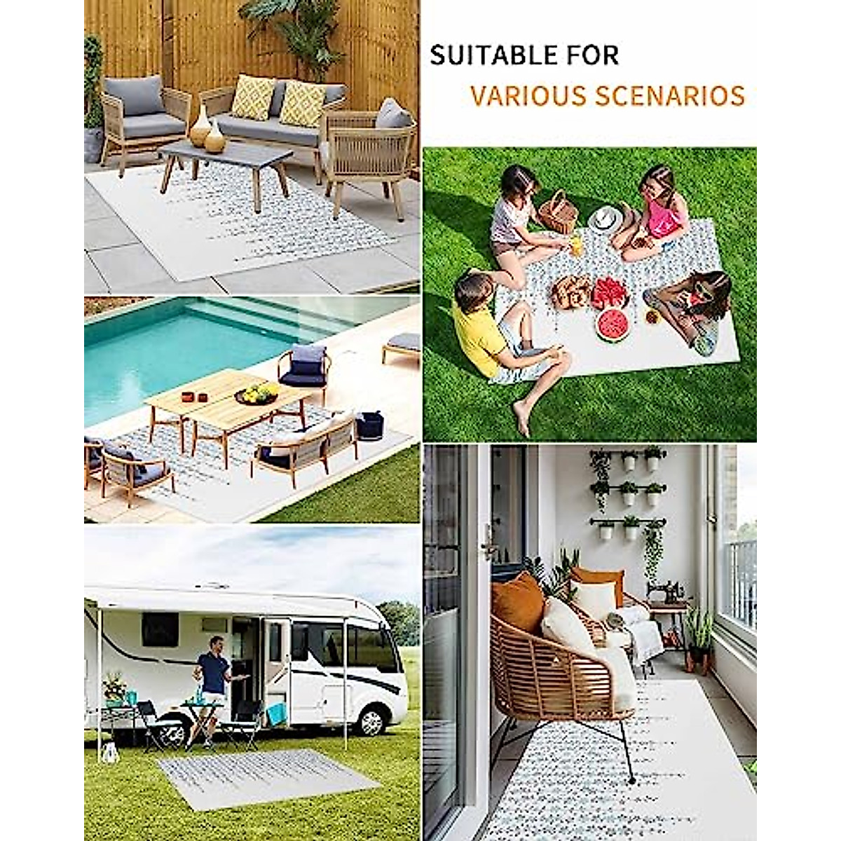 Green Spring Flowers Outdoor Rug for Patio/Deck/Porch, Non-Slip Large Area Rug 5x8 Ft, Green Grey Cherry Blossoms Dangling Indoor Outdoor Rugs Washable Area Rugs, Reversible Camping Rug Carpet Runner