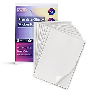 Avarrix Australia A4 Sticker Paper, Paper-Based Glossy White, 50 Sheets, Self Adhesive Premium Glossy Sticker Paper for Laser Printer Only, 80gsm Thickness Printable Label Sheets