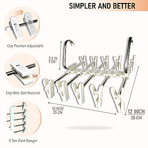 Magic Pants Hangers Space Saving - 2 Pack for Closet Multiple Skirt Hangers with Clips - Closet Organizers & Storage 5 Tier Short Hanger Jean Organizer