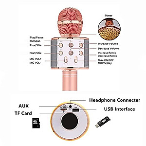 Wireless Bluetooth Karaoke Microphone,3 in 1 Portable Handheld Karaoke Mic Speaker Machine,Karaoke Machine for Kids,Home Party Singing Microphone,Birthday Party,Best Gifts for Kids (Rose Gold)