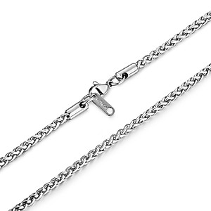 HZMAN 3.0mm Stainless Steel Wheat Silver Chain Necklaces for Men & Women 16" -30"