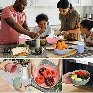 28PCS Kitchen Wheat Streaw Dinnerware Sets for 4, Wheat Straw Plates and Bowls Sets, College Dorm Dinnerware Dishes Set for 4 with Cutlery Set