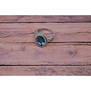 KOKAV 925 Sterling Silver Genuine London Blue Topaz 5-5/8 Ct Oval Statement Ring Size 7