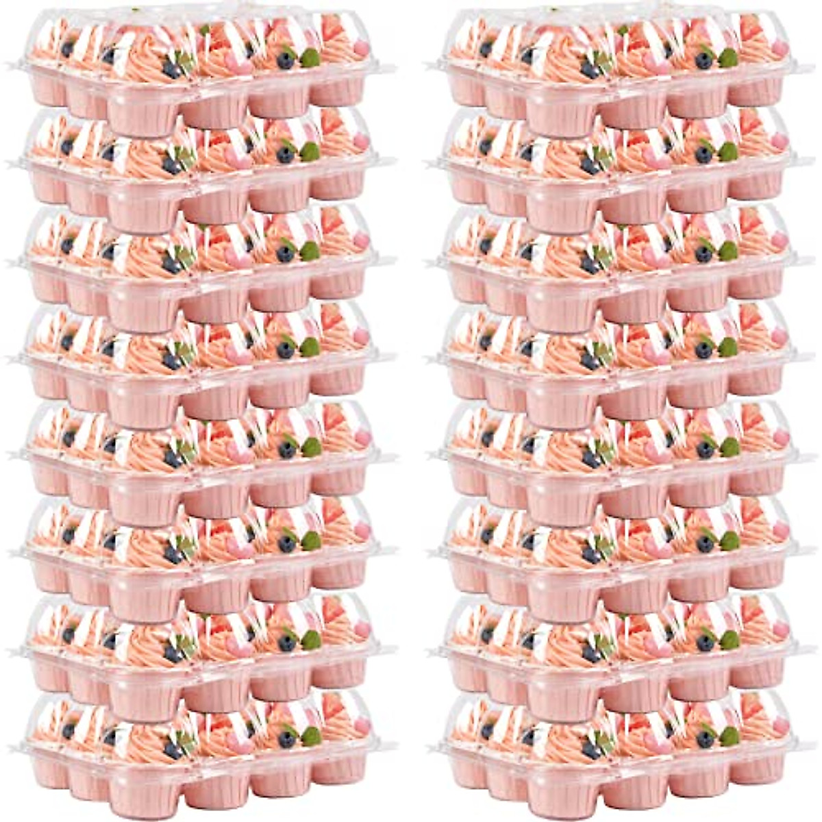 ChezMax (12 Counts x 16 Sets) Cupcake Containers 12 Count, Cupcake Boxes for 12 Cupcakes, Disposable Cupcake Cupcake Carrier Holders, Clear Plastic Containers with Detachable Tall Dome Lid