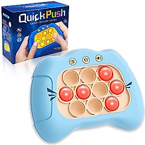 Quick Push Light Up Pop Game Fidget Toys for Adults and Kids | Puzzle Game Machine | Squeeze Poppet Sensory Push Pop Bubble Toy | Relief Party Favors Puzzle Game Fidget Console (Light Blue)