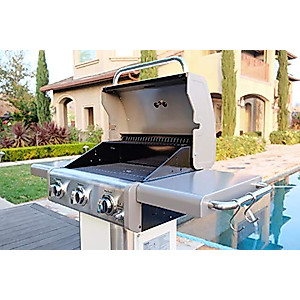 Kenmore 3-Burner Outdoor BBQ Grill | Liquid Propane Barbecue Gas Grill with Folding Sides, PG-A4030400LD-PE, Pedestal Grill with Wheels, 30000 BTU, Pearl White