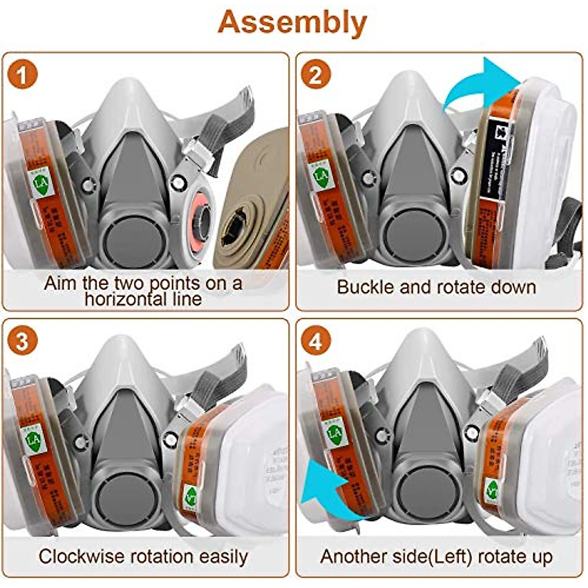 Reusable Face Cover Set with Glasses for Gas, Painting, Dust, Machine Polishing, Organic Vapors with Filter Cotton, Staining,Car Spraying,Sanding &Cutting, DIY and Other Work Protection