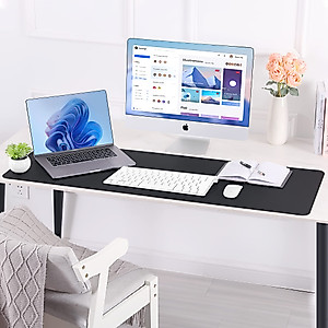 Large Desk Mat 47.2" x 17" Leather Desk Pad Protector with Natural Cork & PU Leather, Non-Slip Office Desk Mat, Large Mouse Pad, Waterproof Desk Blotter pad for Office&Home(Black)