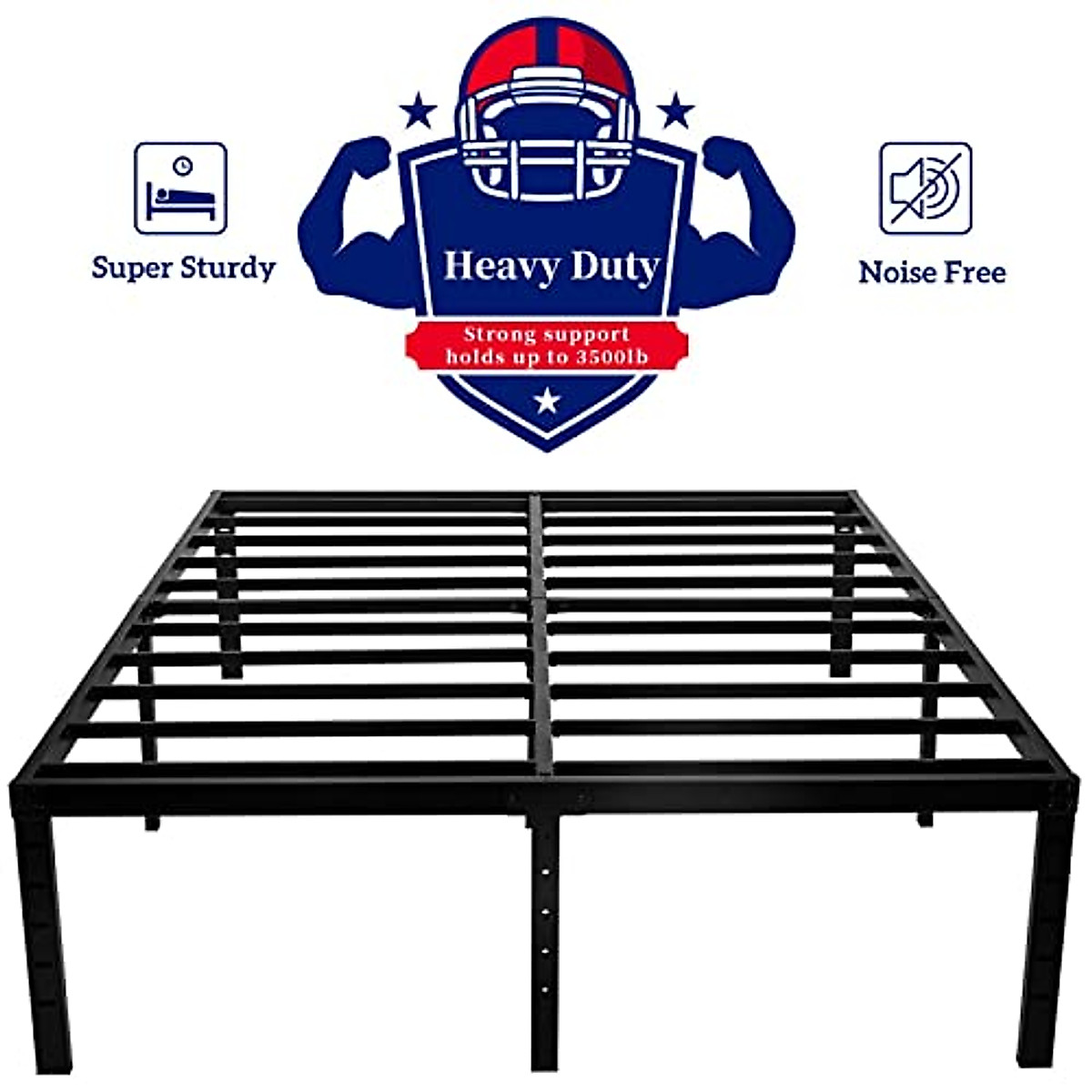 AMSEJOPS King Bed Frame, 16 Inches Metal Platform Bedframe with Steel Slat Support, Hold up to 3500lbs, Noise-Free, Easy Assembly