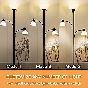 Luvkczc Torchiere Floor Lamp, Floor Lamps for Living Room, Modern Standing Lamp Tall Pole Lamp with Lampshade, Black Finish Bright Corner Light for Bedroom, Office, Reading