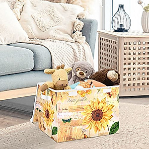 innewgogo Sunflowers Butterflies Storage Bins with Lids for Organizing Foldable Storage Box With Lid with Handles Oxford Cloth Storage Cube Box for Study Room