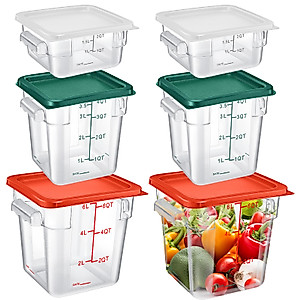 Tioncy Food Storage Container with Lids Set 2 Qt 4 Qt 6 Qt Square Clear Commercial Containers with Scales Handles for Home Restaurant Kitchen Food Storage, Proof Dough, Marinating Meat (3 Pcs)