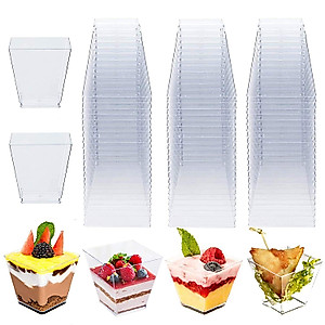 Dessert Cups Clear Square Plastic Mini Cube 2oz Shot Glass Pack of 40