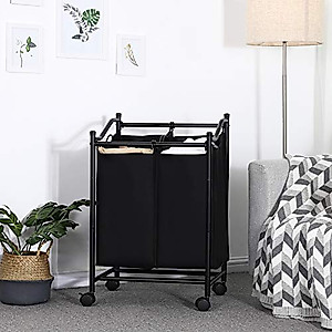 SONGMICS 2 Rolling Sorter, Laundry Basket on Wheels, Hamper with Removable Bags, Total Capacity 90L, Black LSF002BK, Polyester, 50,5 x 41 x 79,9 cm (L x B x H)