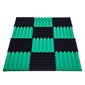 HWLIYUTAI 48Pack Black&Green Acoustic Foam Panels 2" X 12" X 12" Soundproofing Studio Foam Wedge Tiles Fireproof - Top Quality - Ideal for Home & Studio Sound Insulation (48Pack, Black&Green) …