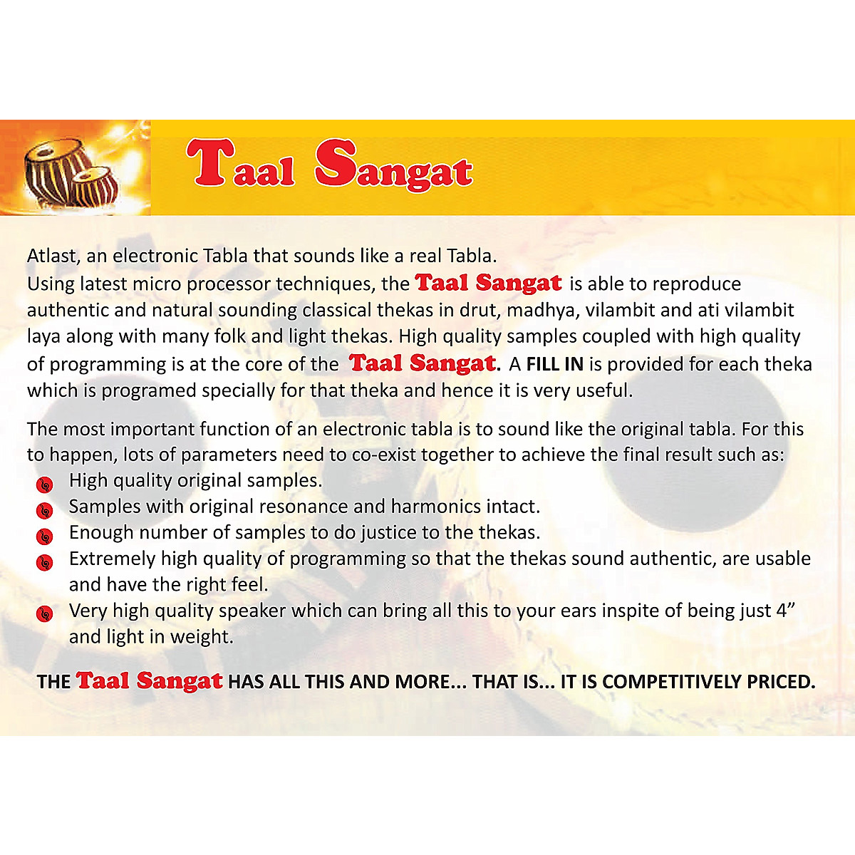 TAAL-SANGAT FULL METAL BODY INDIAN DIGITAL TABLA DRONE DRUMS WITH CLASSIC KNOB CONTROLS. USA POWER ZONE