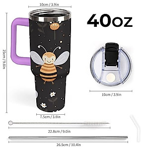 Floral Bee 40 Oz Car Cup Stainless Steel Travel Mug Leak-Proof Insulated Tumbler with Handle Violet-style