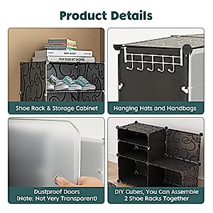 Jomifin Shoe Rack Storage Cabinet with Doors, Portable Shoes Organizer,Expandable Standing Rack, Storage Boots,Slippers,Shoes for Closet Hallway Bedroom Entryway (Black)