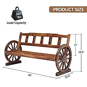 Kinsunny 3-Person Wooden Wagon Wheel Bench Rustic Wood Seat Bench Outside Rustic Benches for Patio Garden Outdoor