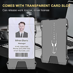 Poaivel Men's Minimalist Credit Card Holder, Metal Money Clip Wallet with Clear ID Badge Holder, Carbon Fiber Wallet, Ultra-Thin Tactical Wallet, Holds 16 Cards Plus Cash (Navy Blue)