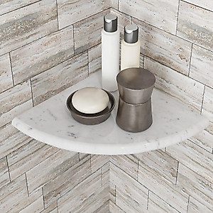 Diflart Marble Corner Shelf Polished 9 Inch, White Carrara Marble Corner Floating Shelves, Wall Mounted Marble Corner Shelves for Shower Bathroom Kitchen Pack of 1 Pcs