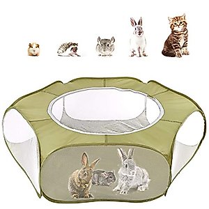 Pawaboo Small Animals Playpen, Waterproof Small Pet Cage Tent with Large Breathable Cover, Pop-up & Foldable Indoor/Outdoor Fence for Kitten/Puppy/Guinea Pig/Rabbits/Hamster/Hedgehogs, Avocado Green