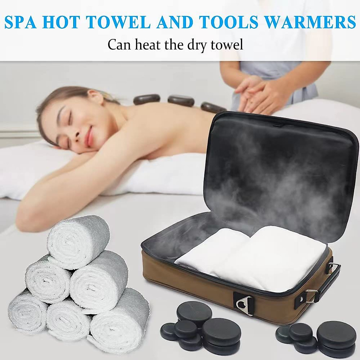 Goodtar Portable Hot Stones Warmer Set Spa Salon Massage Digital Electric Heater Kit with 16 Basalt Stones