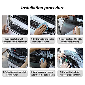 12 X 48inch Car Light Tint Film, Cuttable&Stretchability Car Headlight Taillight Fog Light Vivid Vinyl Wrap Protector,Non-Marking Self-Adhesive Decals Car Decor (Matte Black)
